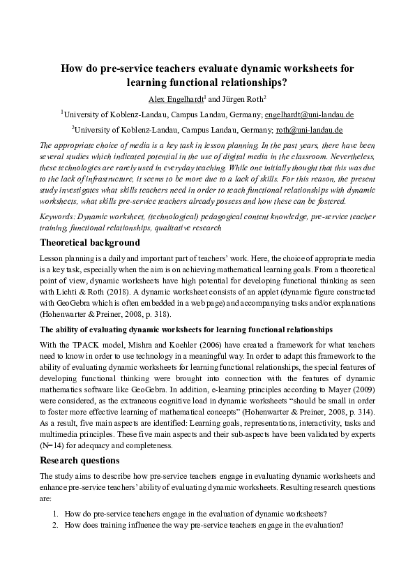 (PDF) How do pre-service teachers evaluate dynamic worksheets for ...