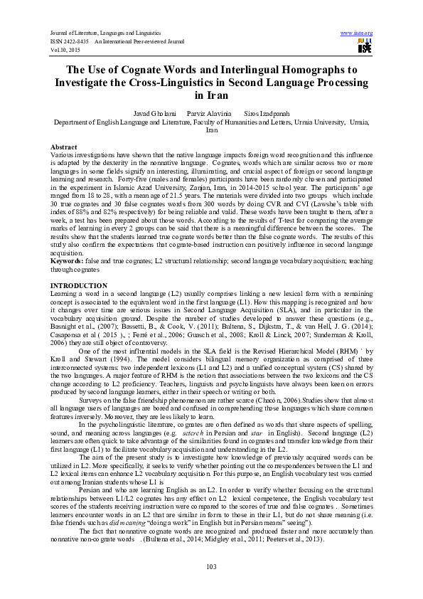 (PDF) The Use of Cognate Words and Interlingual Homographs to ...
