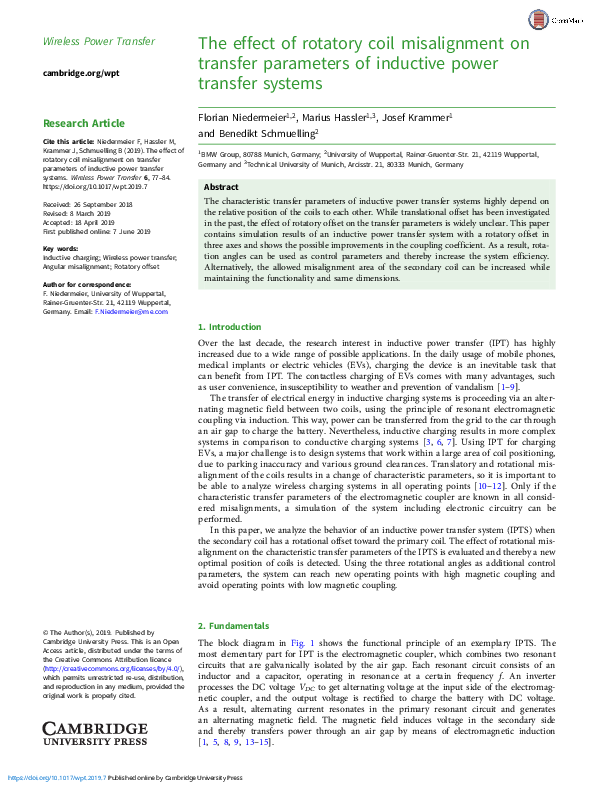 Pdf The Effect Of Rotatory Coil Misalignment On Transfer Parameters Of Inductive Power