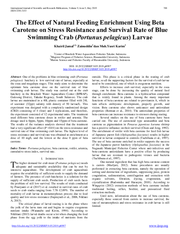 (PDF) The Effect of Natural Feeding Enrichment Using Beta Carotene On Stress Resistance and ...