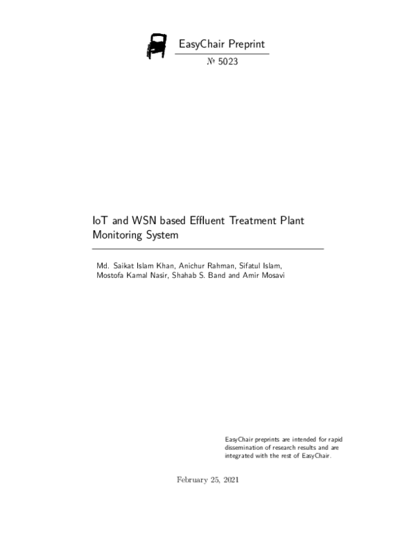 (PDF) IoT and WSN based Effluent Treatment Plant Monitoring System
