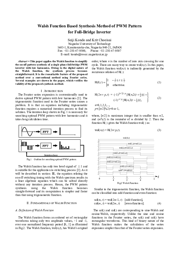 (PDF) Walsh function based synthesis method of PWM pattern for full-bridge inverter