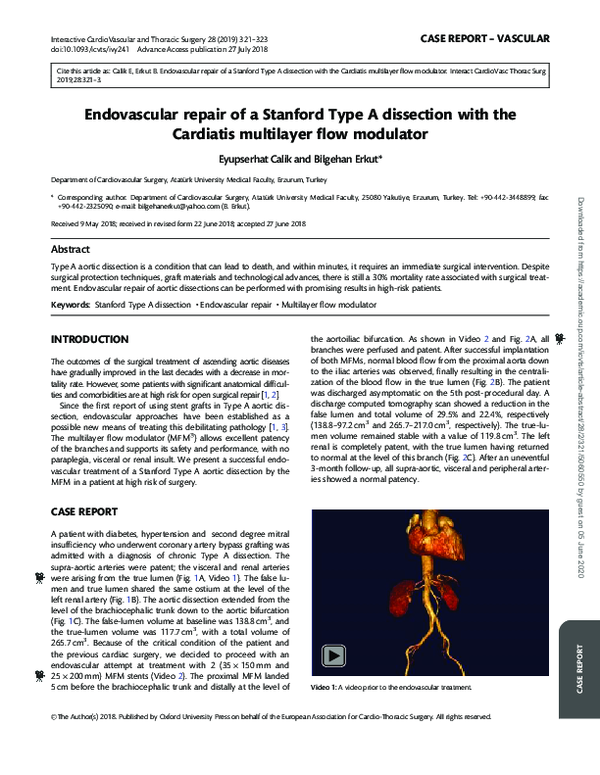 (PDF) Endovascular repair of a Stanford Type A dissection with the ...