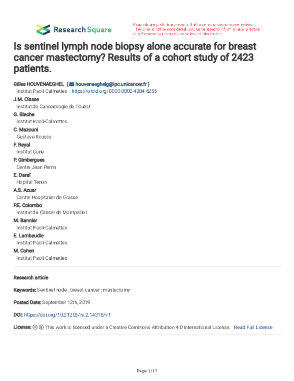 (PDF) Is sentinel lymph node biopsy alone accurate for breast cancer ...