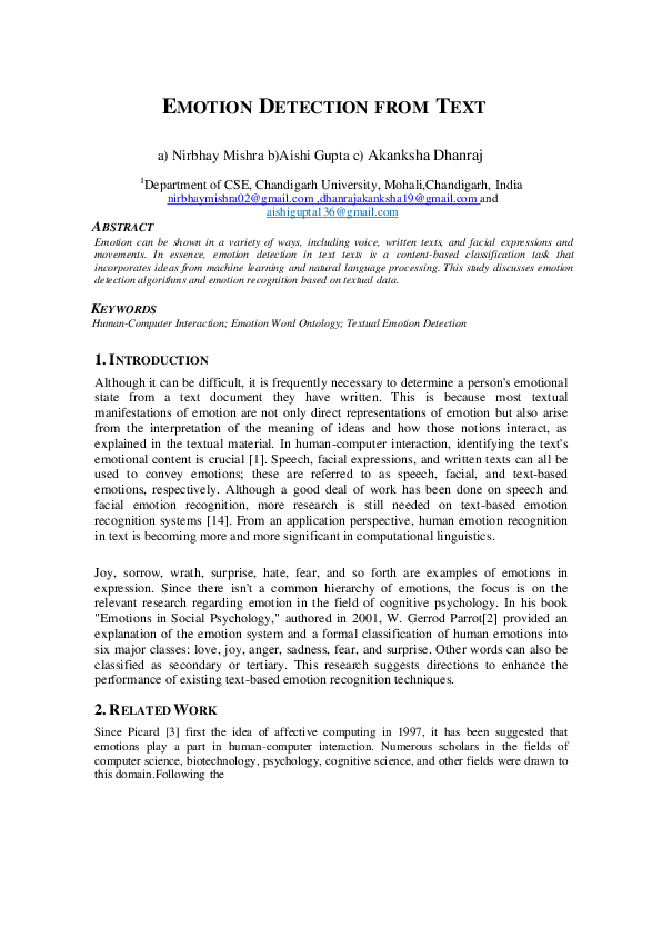 (PDF) EMOTION DETECTION FROM TEXT