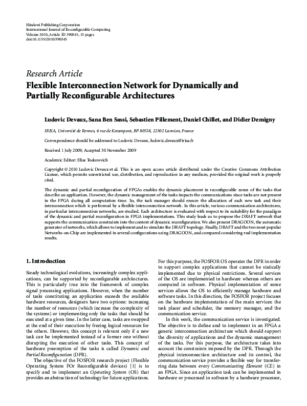 (PDF) Flexible Interconnection Network for Dynamically and Partially Reconfigurable Architectures