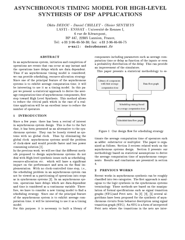 (PDF) Asynchronous Timing Model For High-Level Synthesis Of Dsp Applications