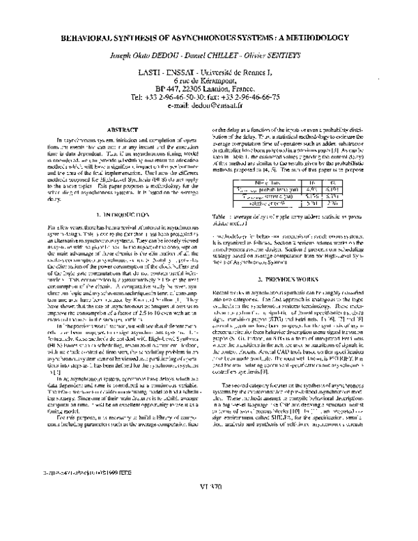(PDF) Behavioral synthesis of asynchronous systems: a methodology