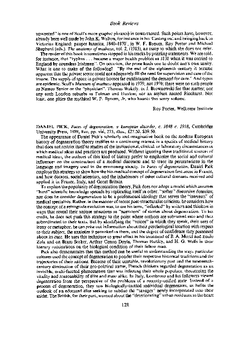 (PDF) Daniel Pick. Faces of Degeneration: A European Disorder, c.1848 ...