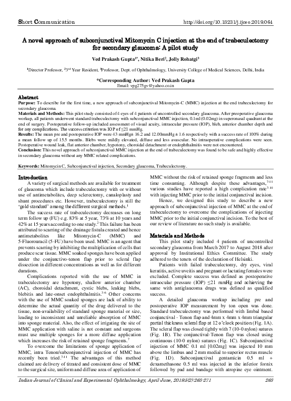 (PDF) A novel approach of subconjunctival Mitomycin C injection at the ...