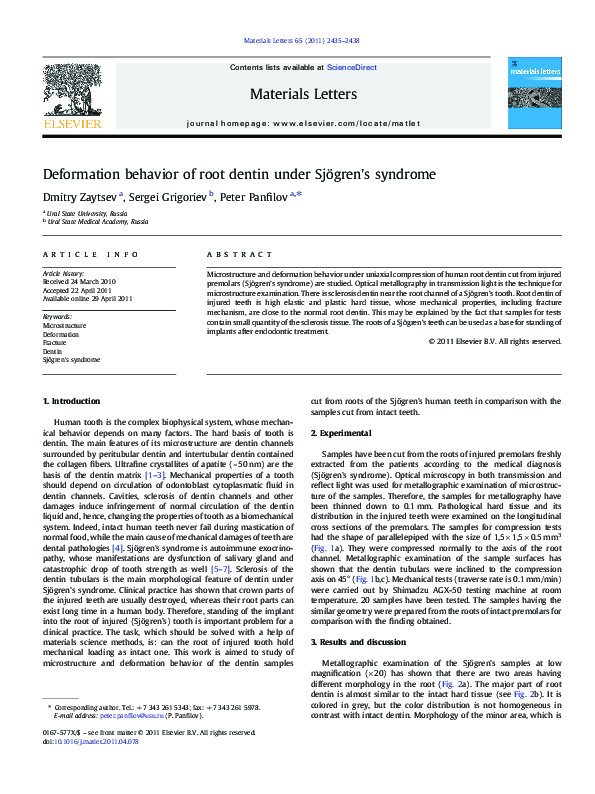 (PDF) Deformation behavior of root dentin under Sjögren's syndrome