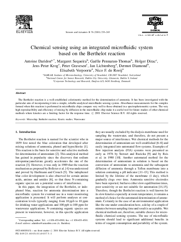 (PDF) Chemical sensing using an integrated microfluidic system based on ...