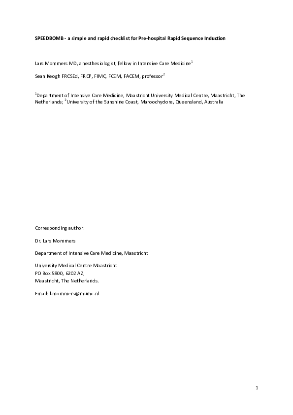 (PDF) SPEEDBOMB: A simple and rapid checklist for Prehospital Rapid ...