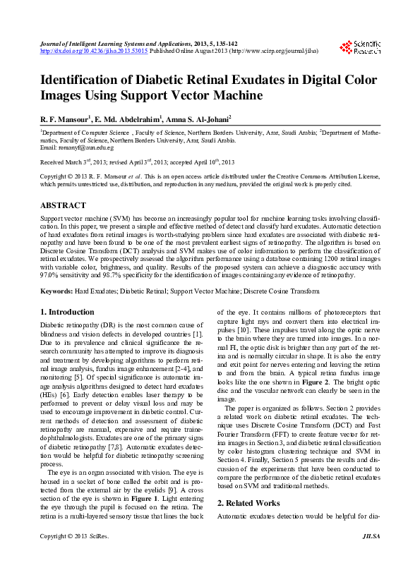Pdf Identification Of Diabetic Retinal Exudates In Digital Color