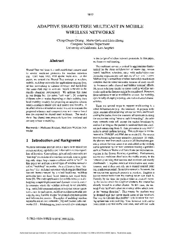 (PDF) Adaptive shared tree multicast in mobile wireless networks
