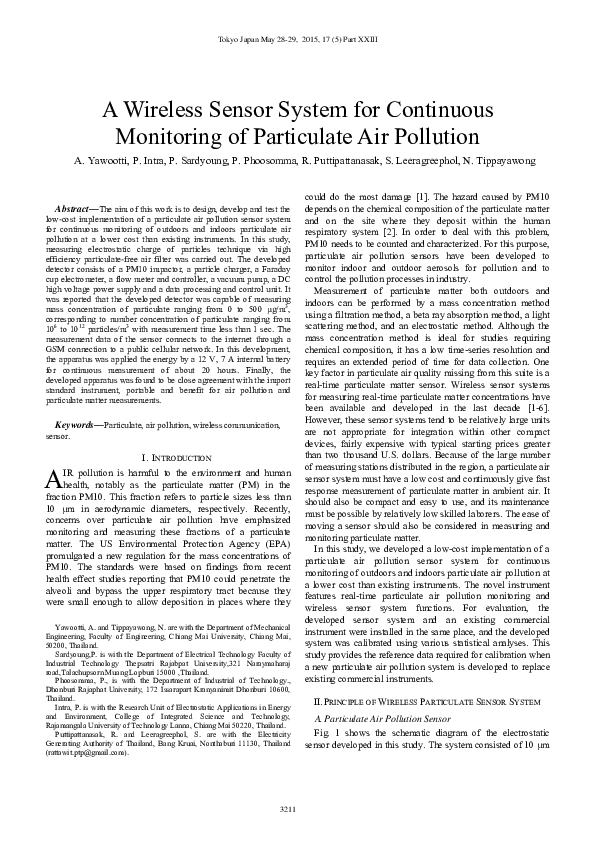 (PDF) A Wireless Sensor System for Continuous Monitoring of Particulate ...