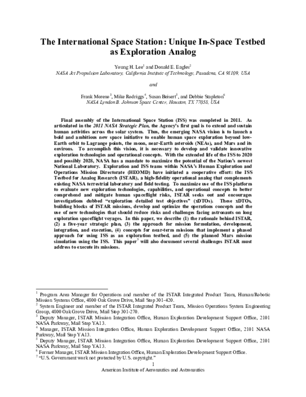 (PDF) International Space Station: Unique In-Space Testbed as ...