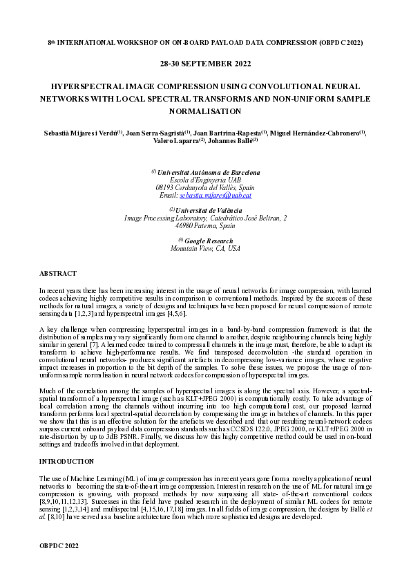 Pdf Hyperspectral Image Compression Using Convolutional Neural Networks With Local Spectral 