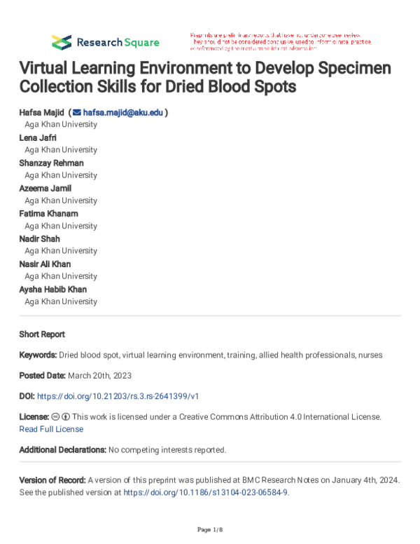(PDF) Virtual Learning Environment to Develop Specimen Collection ...