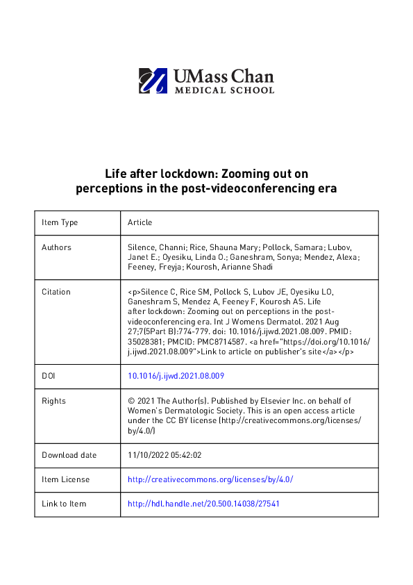 (PDF) Life after lockdown: Zooming out on perceptions in the post-videoconferencing era