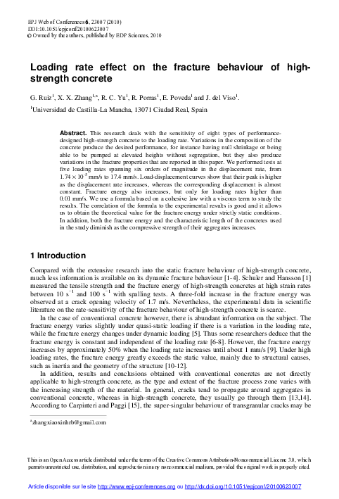 Pdf Loading Rate Effect On The Fracture Behaviour Of High Strength Concrete
