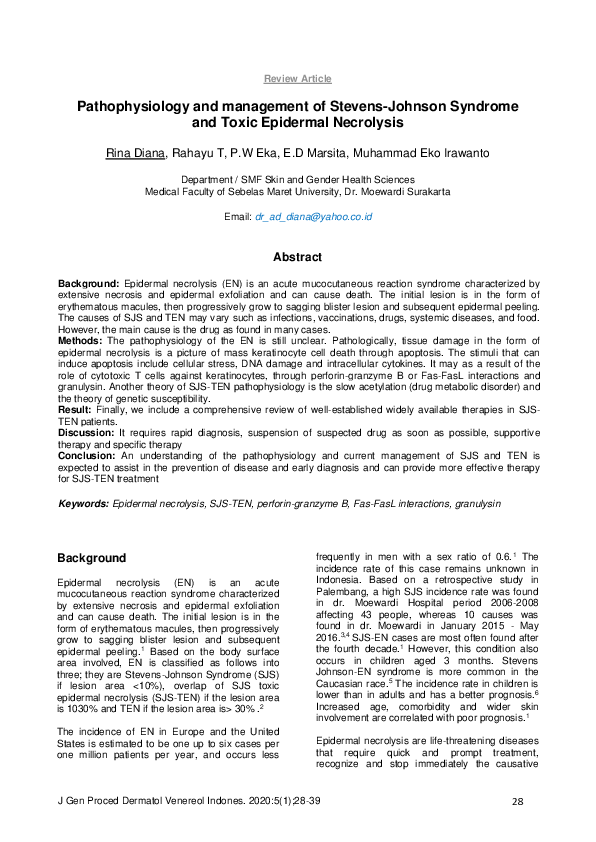 (PDF) Pathophysiology and management of Stevens-Johnson Syndrome and Toxic Epidermal Necrolysis