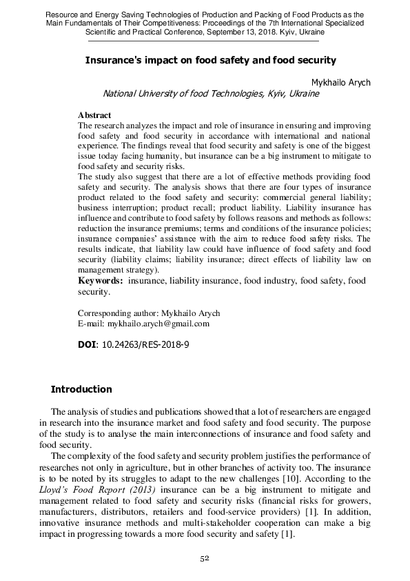 (PDF) Insurance's impact on food safety and food security