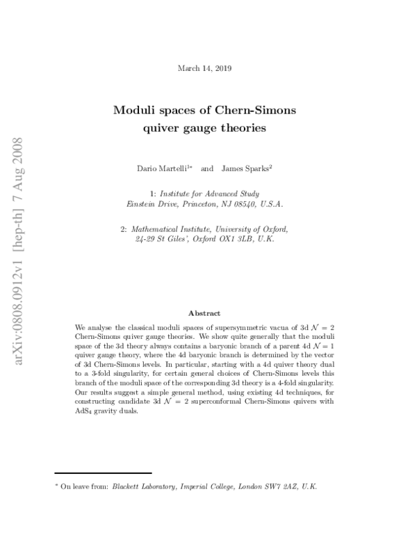 (PDF) Moduli spaces of Chern-Simons quiver gauge theories