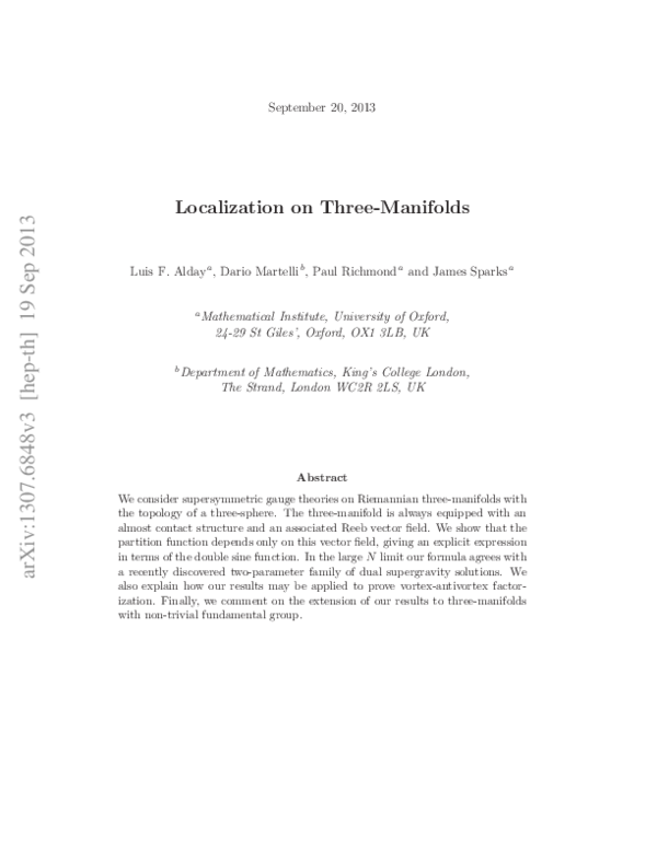 (PDF) Localization on three-manifolds