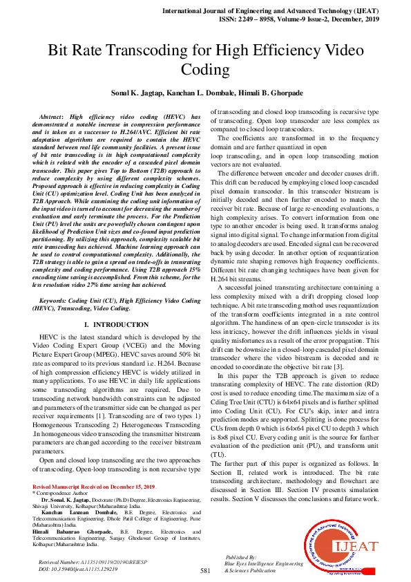 (PDF) Bit Rate Transcoding for High Efficiency Video Coding