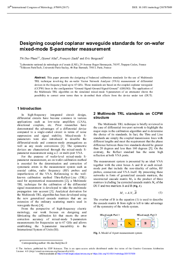 (PDF) Designing coupled coplanar waveguide standards for on-wafer mixed-mode S-parameter measurement