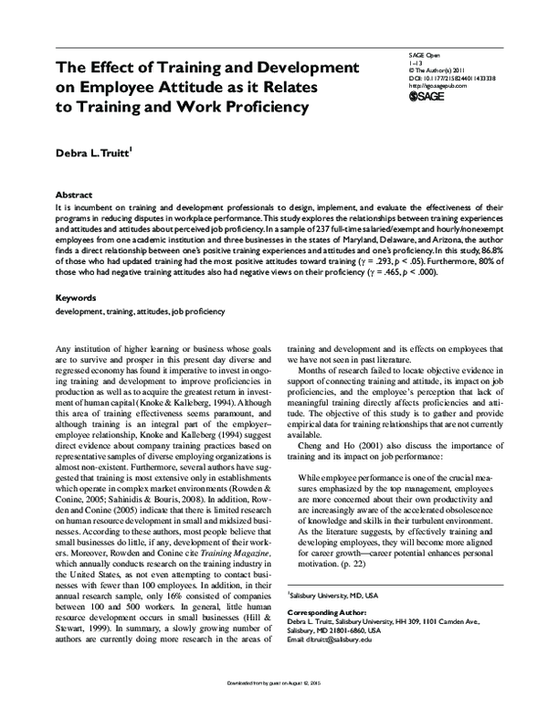 (PDF) The Effect of Training and Development on Employee Attitude as it ...