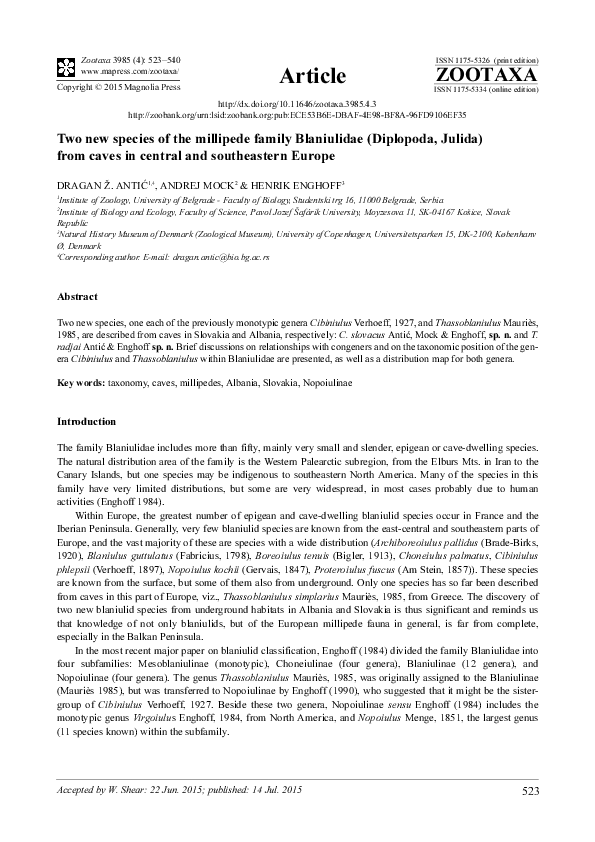 (PDF) Two new species of the millipede family Blaniulidae (Diplopoda ...