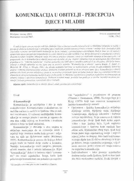 (PDF) Komunikacija u obitelji - percepcija djece i mladih