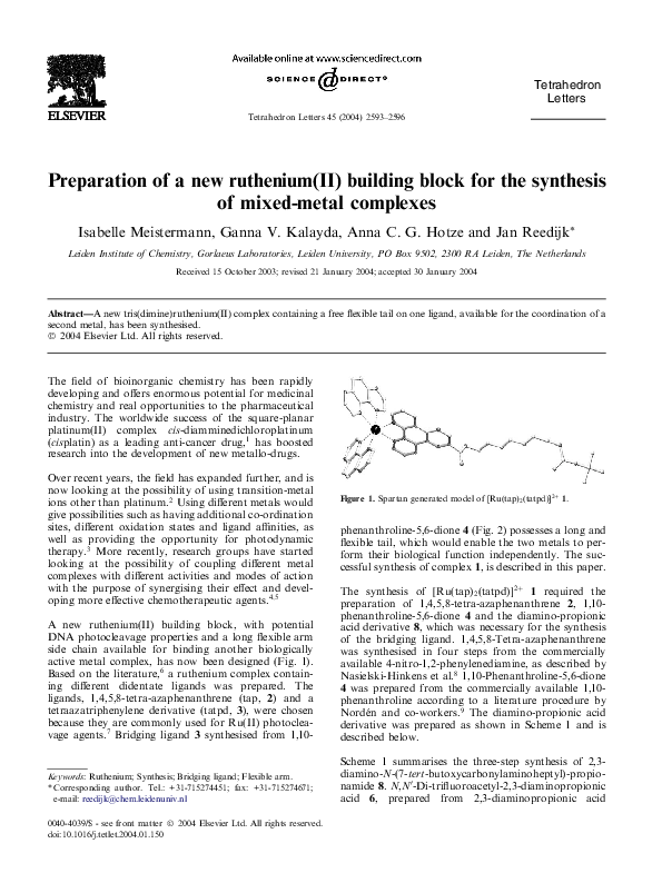 (PDF) Preparation of a new ruthenium(II) building block for the ...