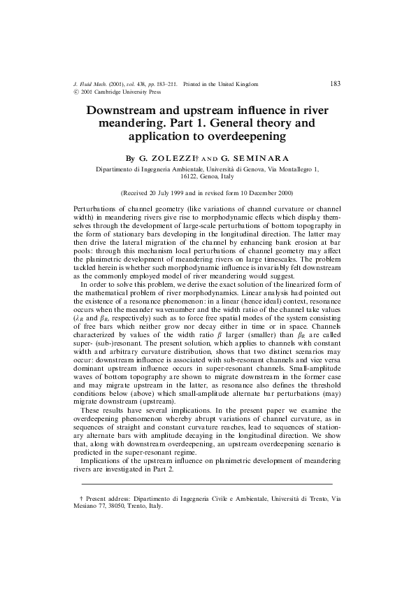 (PDF) Downstream and upstream influence in river meandering. Part 2 ...