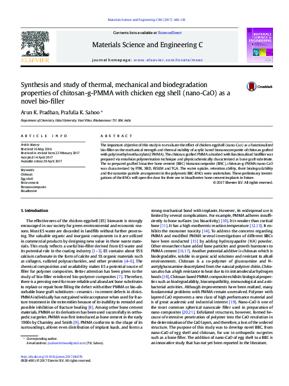 (PDF) Synthesis and study of thermal, mechanical and biodegradation properties of chitosan-g ...