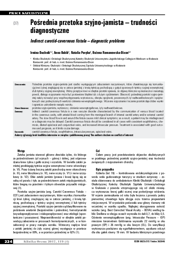 (PDF) Indirect carotid-cavernous fistula – diagnostic problems
