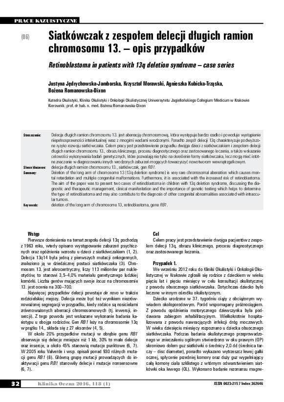 (PDF) Retinoblastoma in Patients with 13q deletion syndrome - case series
