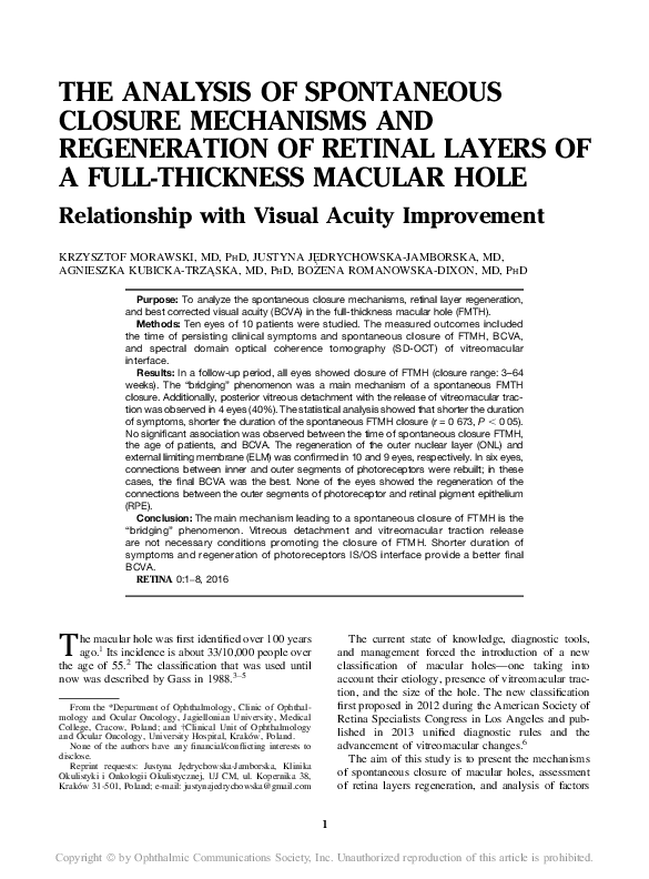 (PDF) The Analysis of Spontaneous Closure Mechanisms and Regeneration ...
