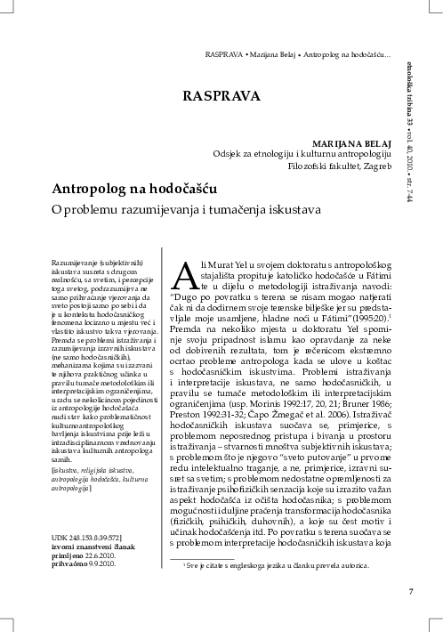 (PDF) Antropolog na hodočašću. O problemu razumijevanja i tumačenja ...