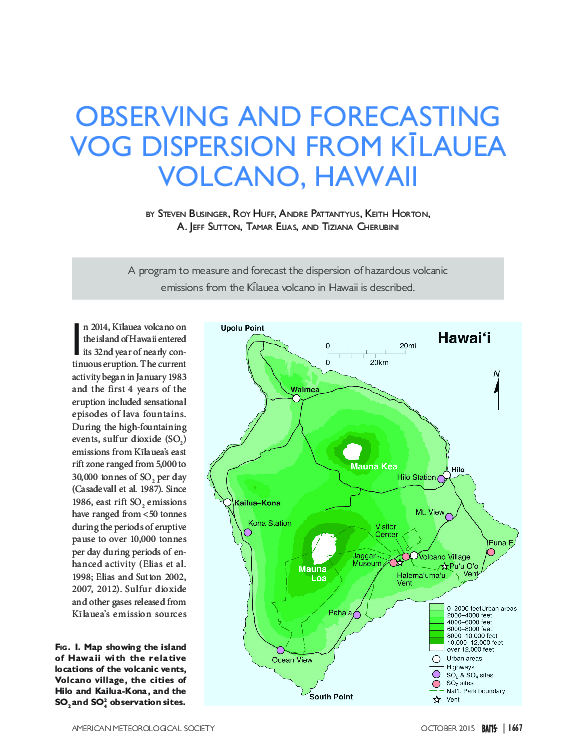 (PDF) Observing and Forecasting Vog Dispersion from Kīlauea Volcano, Hawaii