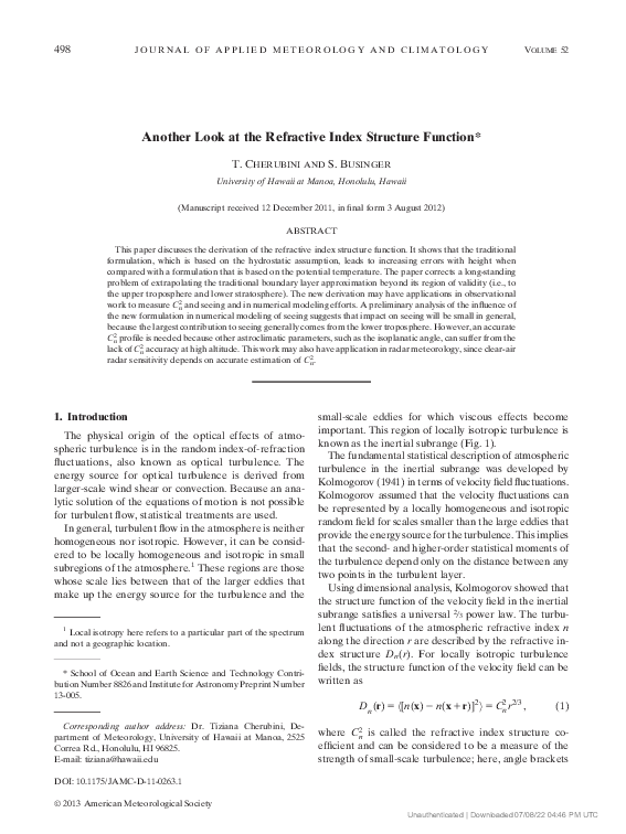(PDF) Another Look at the Refractive Index Structure Function