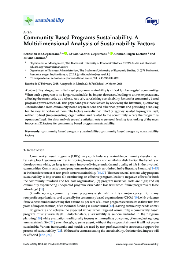 (PDF) Community Based Programs Sustainability. A Multidimensional ...