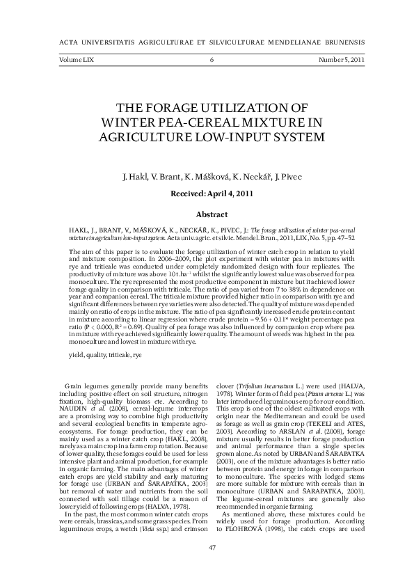 (PDF) Forage Utilization in Winter Pea-Cereal Mixes