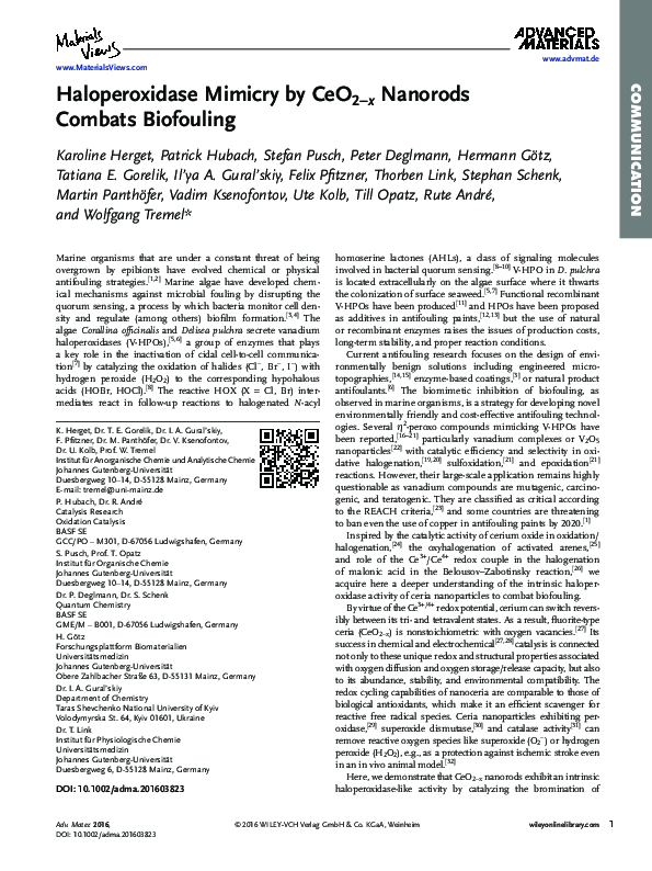 (PDF) Haloperoxidase Mimicry by CeO2-x Nanorods Combats Biofouling