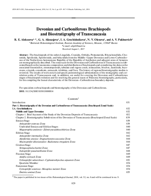 (PDF) Devonian and Carboniferous Brachiopods and Biostratigraphy of Transcaucasia | Michal Mergl ...
