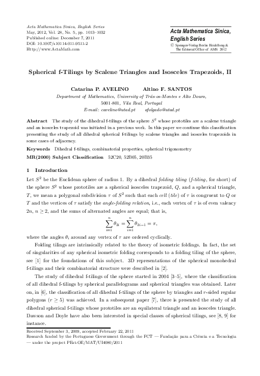 (PDF) Spherical f-tilings by scalene triangles and isosceles trapezoids, II