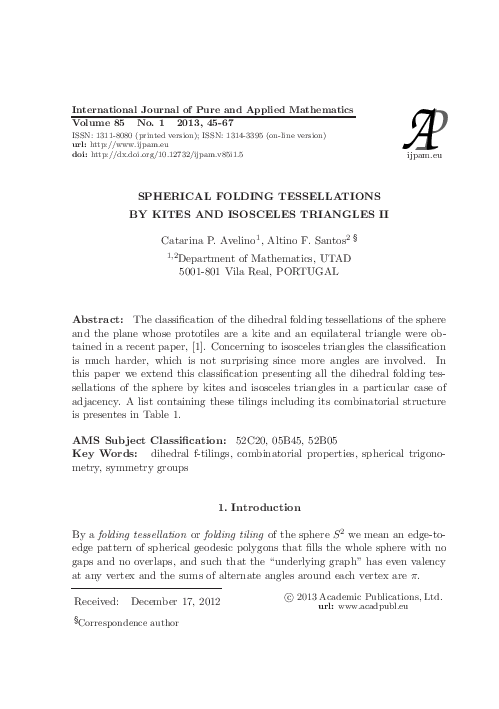 (PDF) Spherical Folding Tessellations by Kites and Isosceles Triangles II