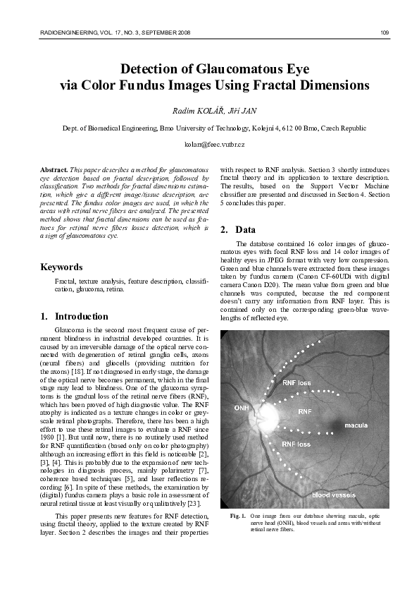(PDF) Detection of Glaucomatous Eye via Color Fundus Images Using Fractal Dimensions | Jiří Jan ...